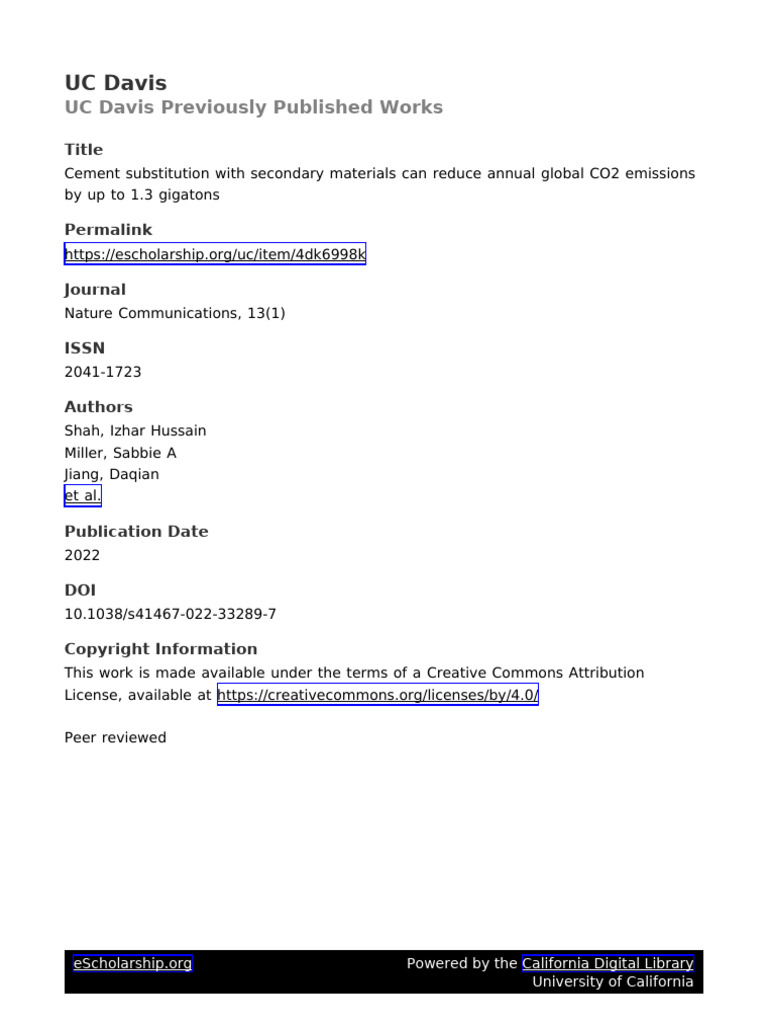 Cement substitution with secondary materials can reduce annual global ...