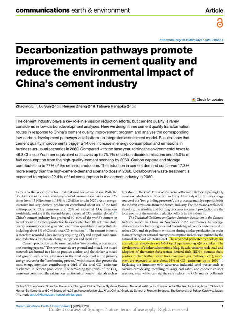 Decarbonization Pathways Promote Improvements in Cement Quality and ...