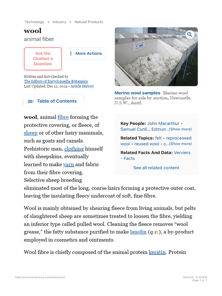 Wool | Animal Fibre, Textile & Clothing Uses | Britannica | PDF | Wool ...