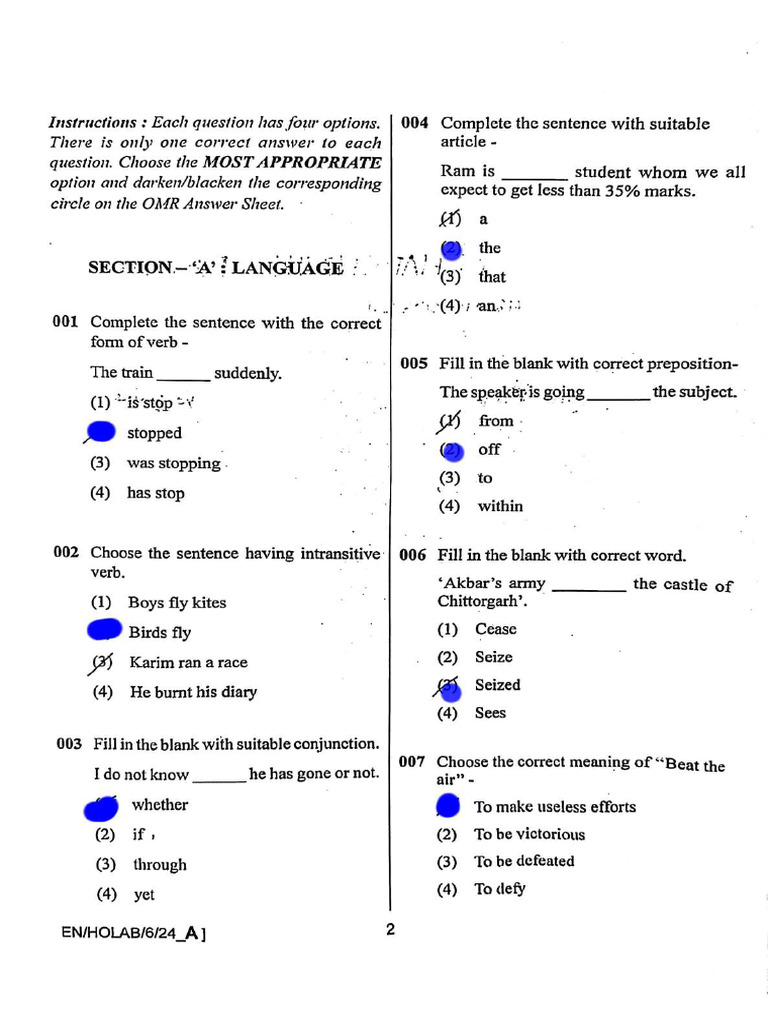 Sainik School Class 6 Question Paper 2024 | PDF