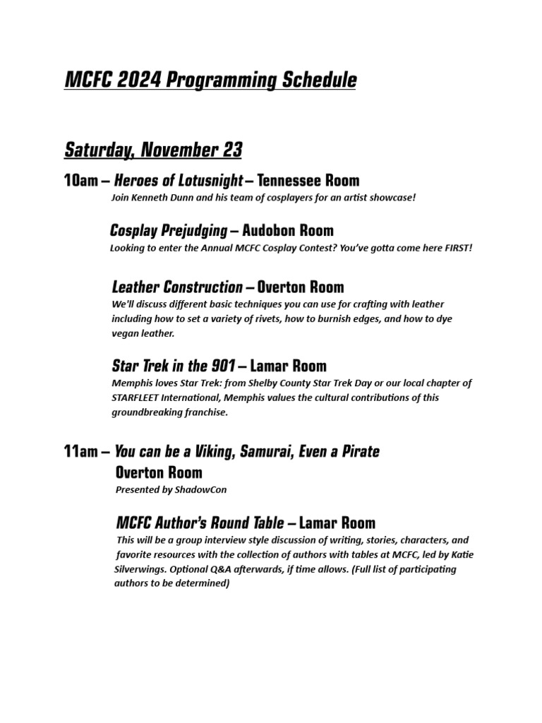 MCFC 2024 Cosplay Contest Details | PDF