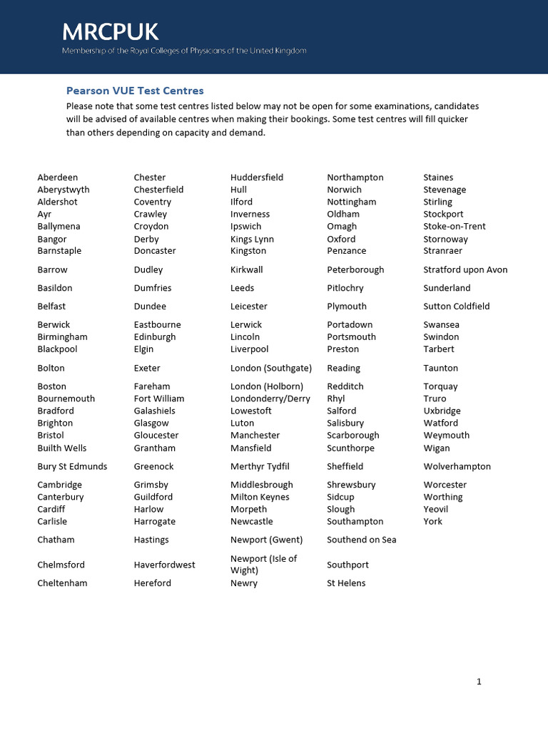 Pearson Vue Test Centres Pdf Association Football Association
