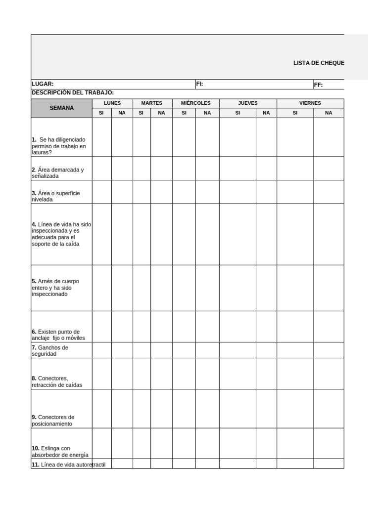 Lista de Chequeo para Trabajos Seguro en Alturas | PDF