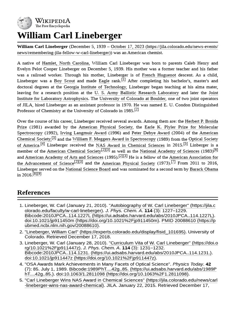 William_Carl_Lineberger | PDF | Science | Chemistry