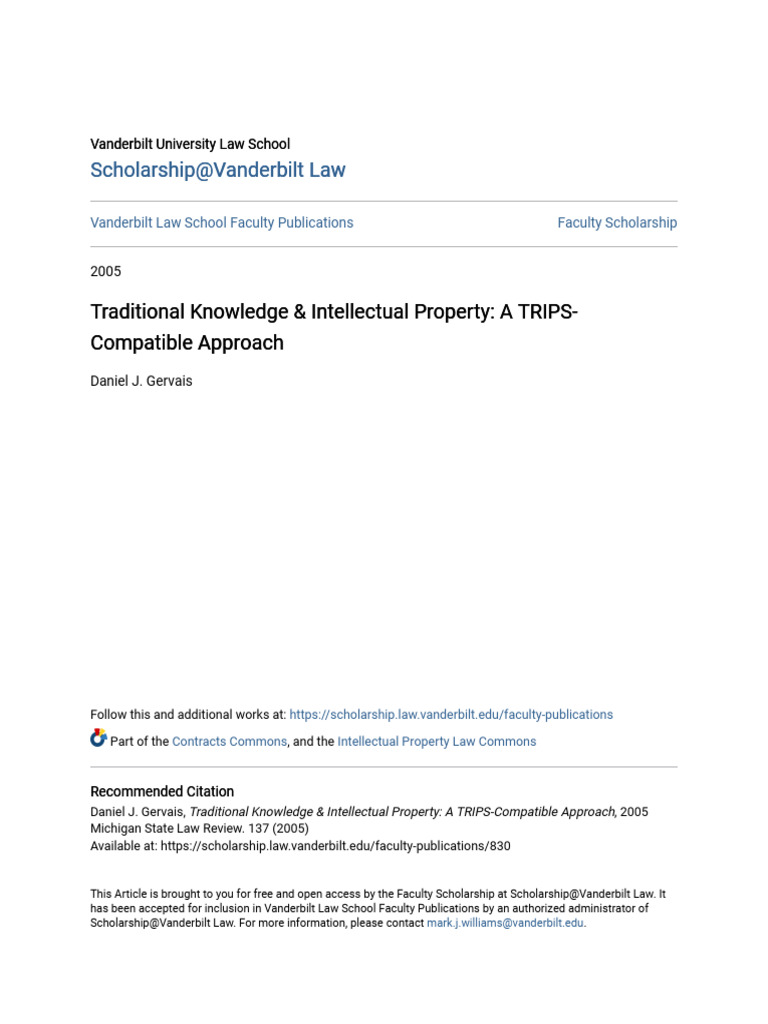 Traditional Knowledge & Intellectual Property - A TRIPS-Compatible ...