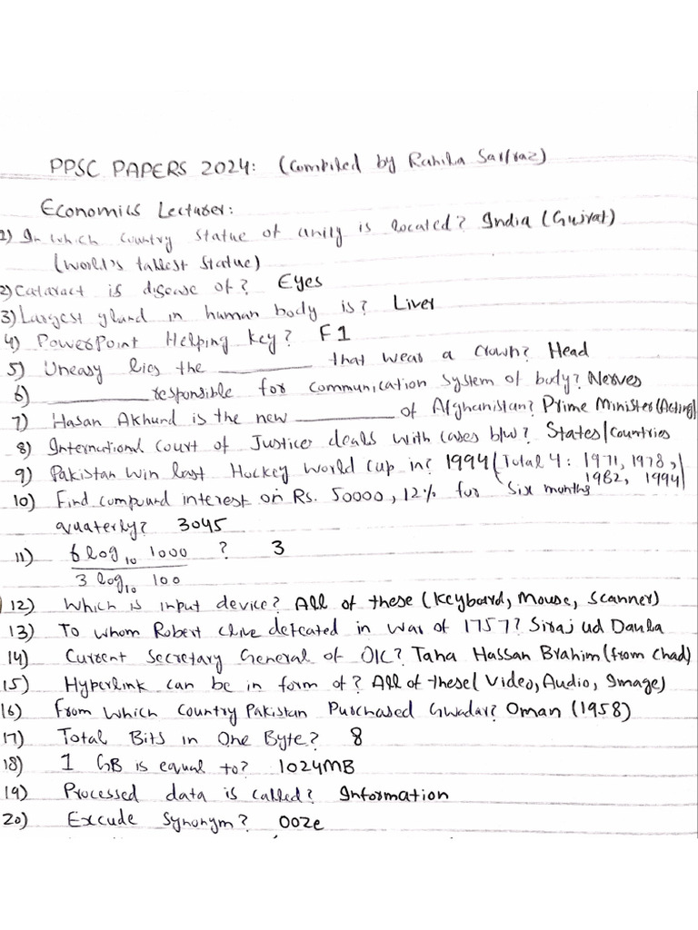 PPSC Papers 2024 | PDF