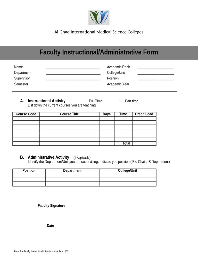 Faculty Instructional/Admin Form 2011 | PDF