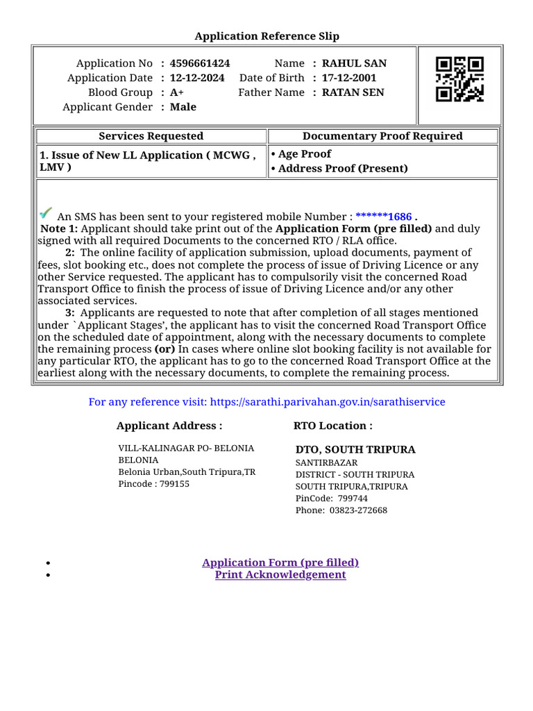 Application Reference Slip for LL | PDF