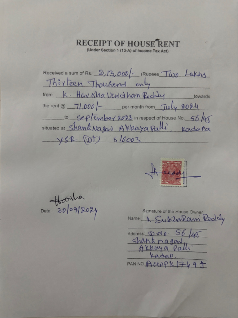 House Rent Receipt Q3 | PDF
