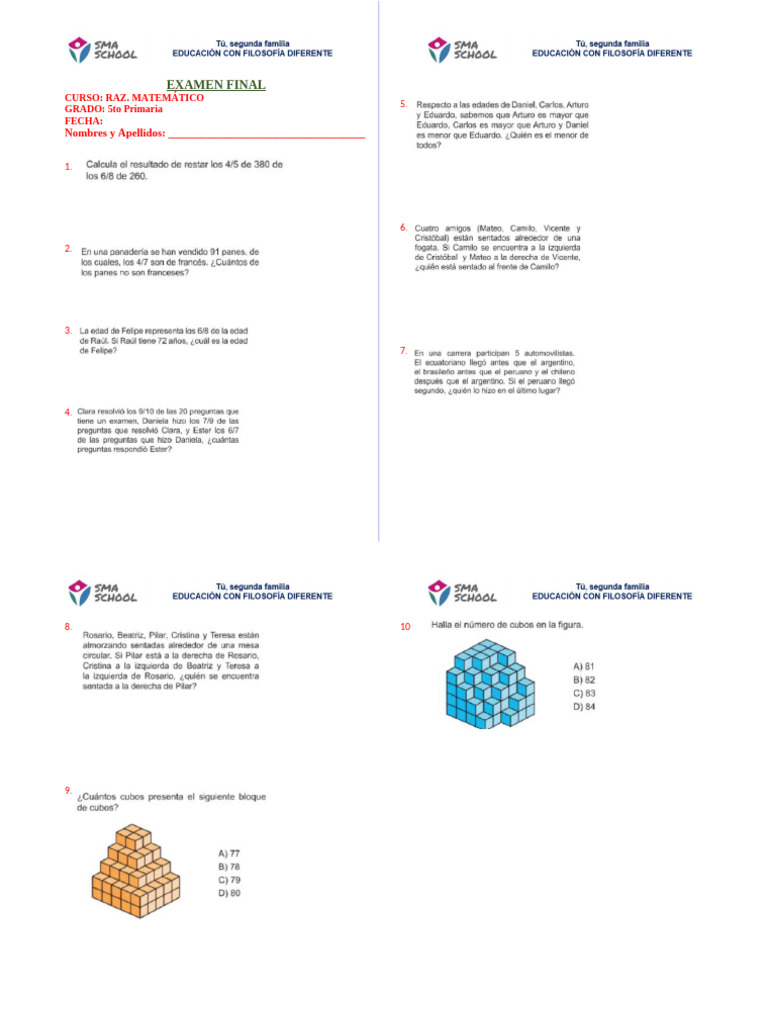 EXAMEN Final RM 5to Primaria | PDF