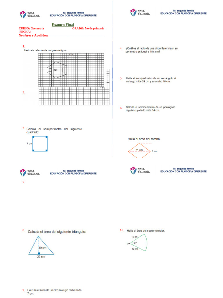 Examen Final Geometria de 5to Primaria | PDF