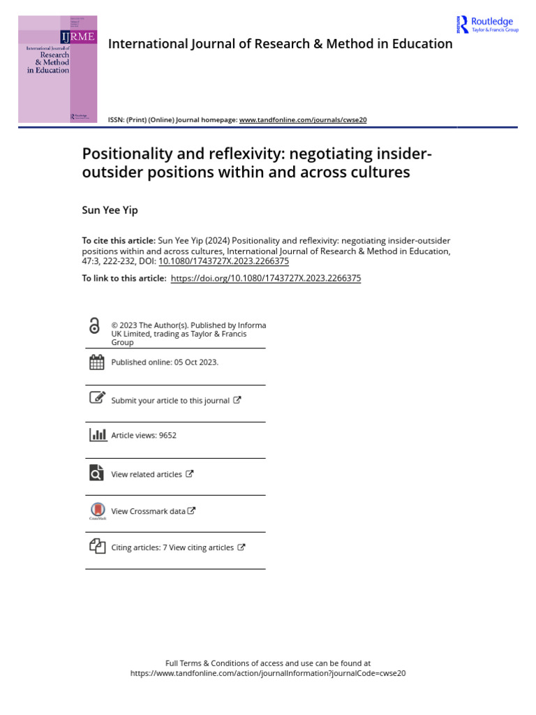 Positionality and Reflexivity Negotiating Insider-Outsider Positions ...