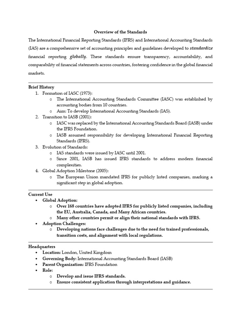 Overview of The Standards For Accounting. | PDF | International ...