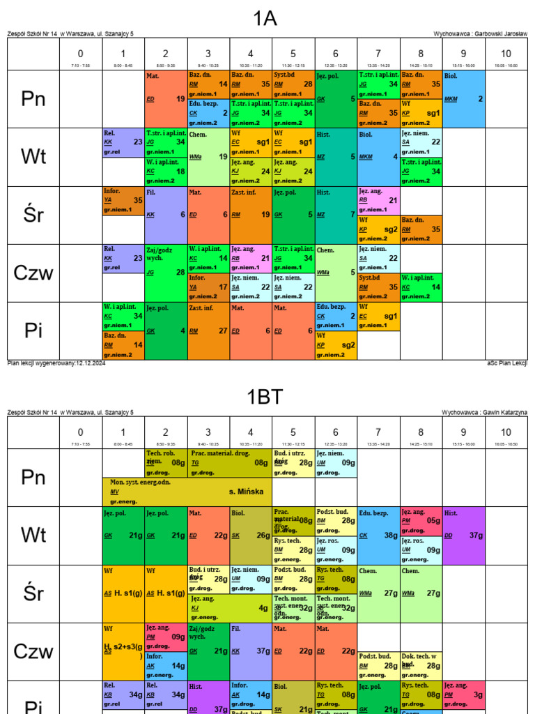 PLAN 2024 2025 0d16 12 24 Kor1 Klasy | PDF