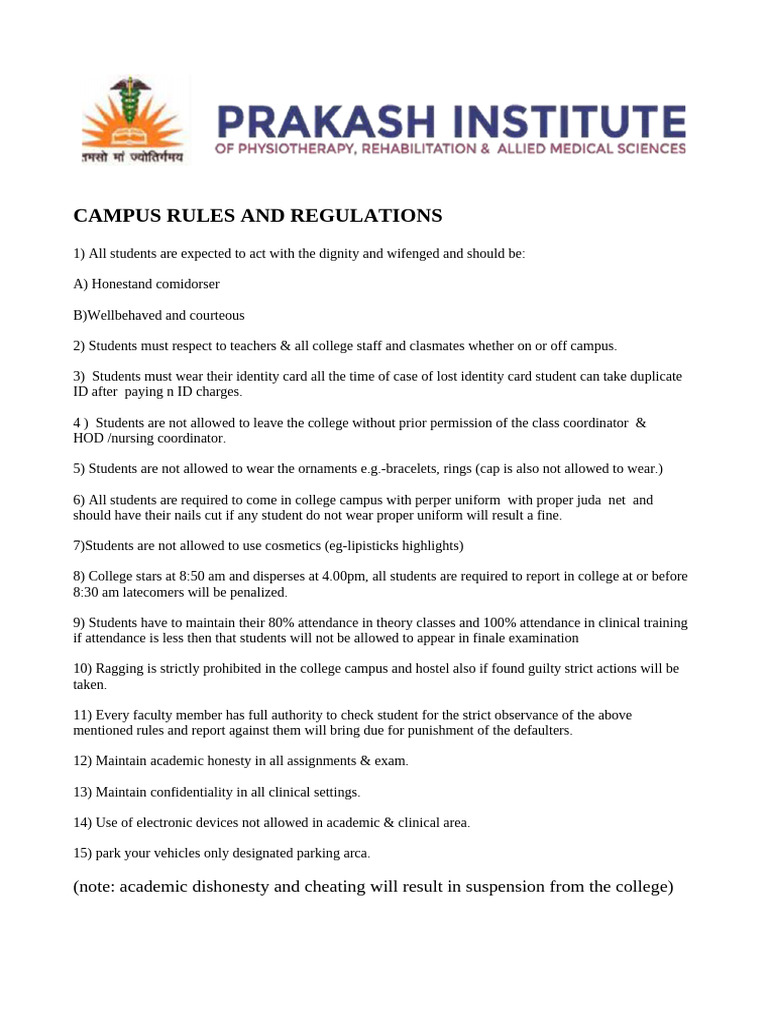 Campus Rules and Regulations | PDF