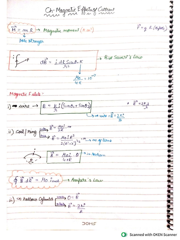 Magnetic Effects of Current Short Notes | PDF