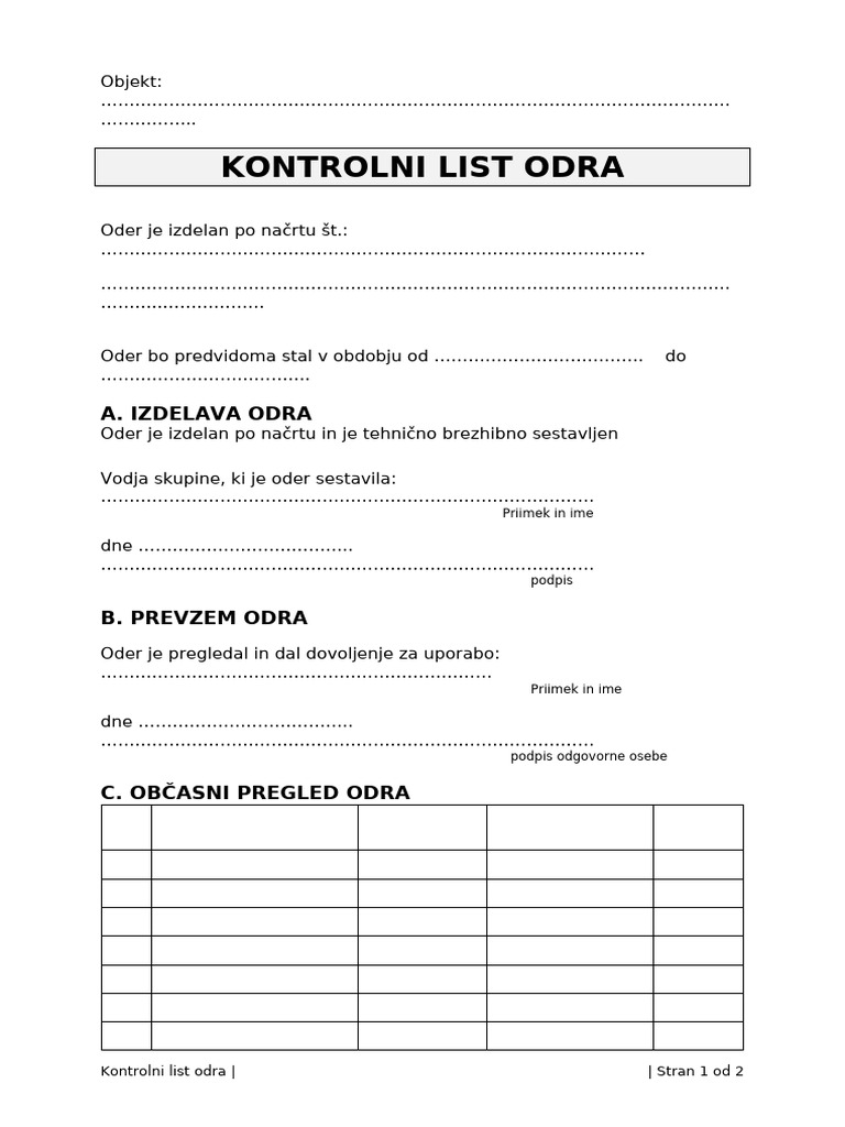 Kontrolni List Odra | PDF