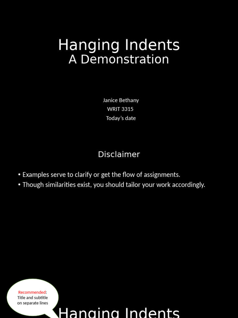 Hanging Indents Assign 4 Example Instructions WRIT 3315 | PDF | Human ...