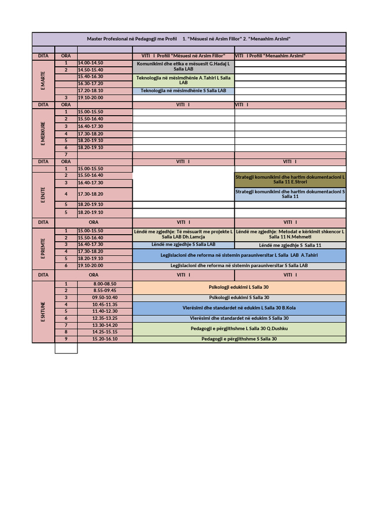 Orari Master Sem I 2024-2025 DEA Gilberta (1) | PDF