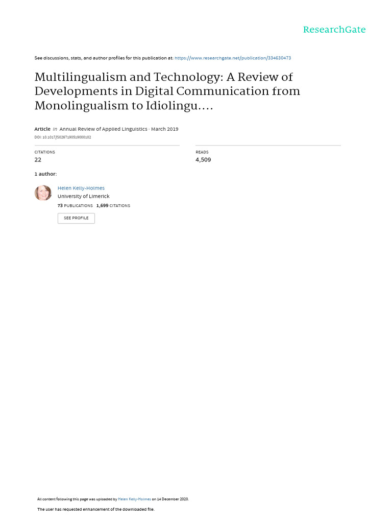 Multilingualism and Technology A Review of Developments in Digital ...