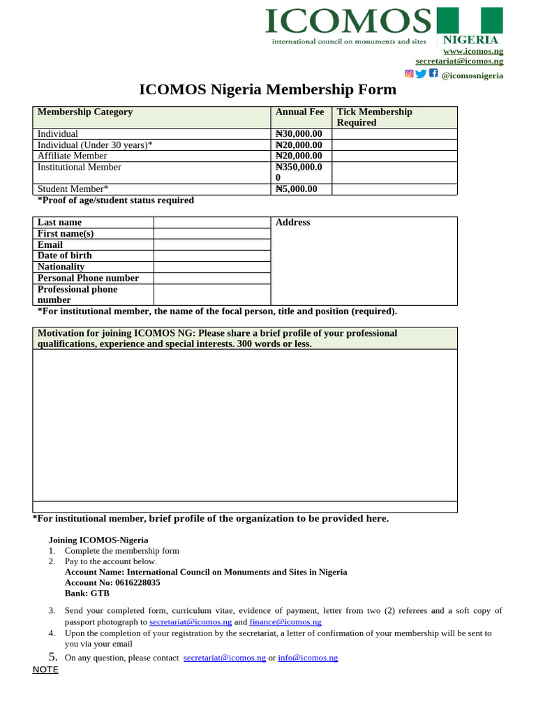 ICOMOS_Nigeria Membership Form -DeC.2023-1 | PDF