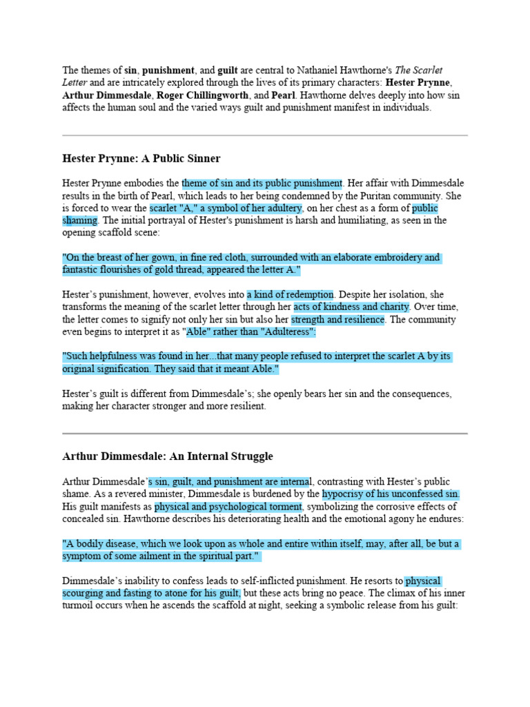 Sin, Guilt and Punishment | PDF | The Scarlet Letter