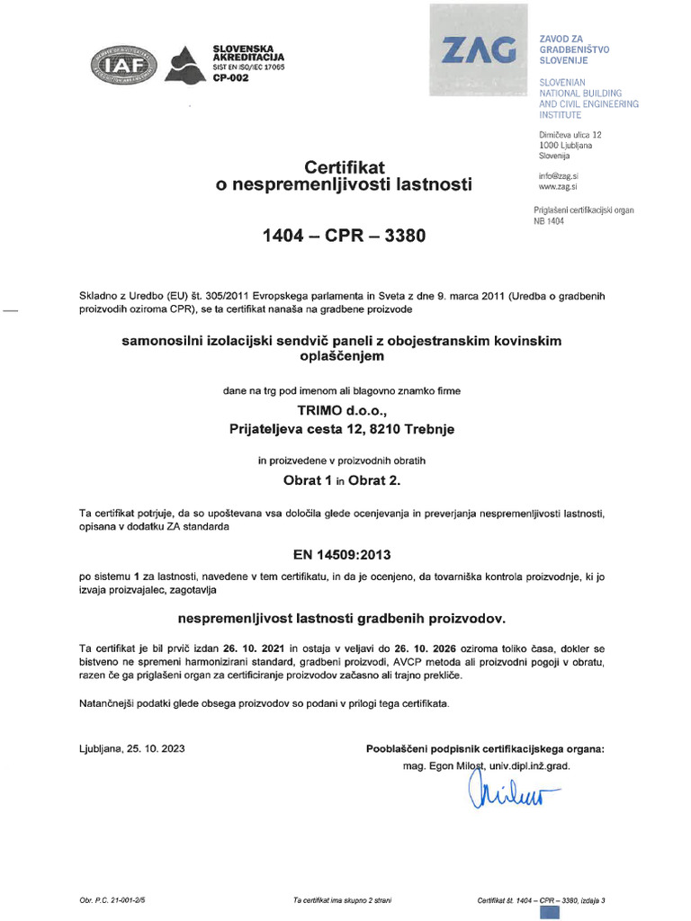 Certificate of Constancy of Performance For Trimotem and Qbiss Product ...