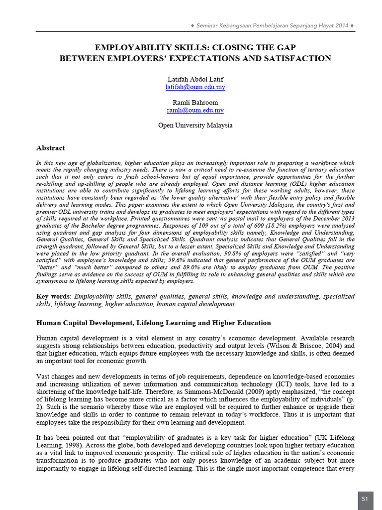 Employability Skills, Closing The Gap Between Employers' Expectations ...