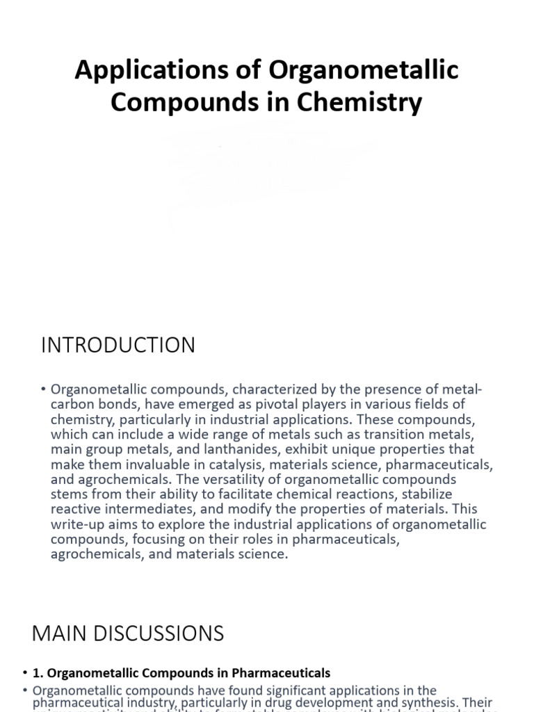 Applications of Organometallic Compounds in Chemistry | PDF ...