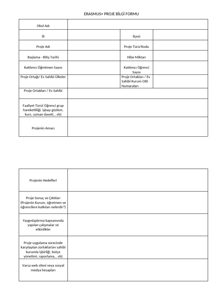 Erasmus Proje Bilgi Formu | PDF