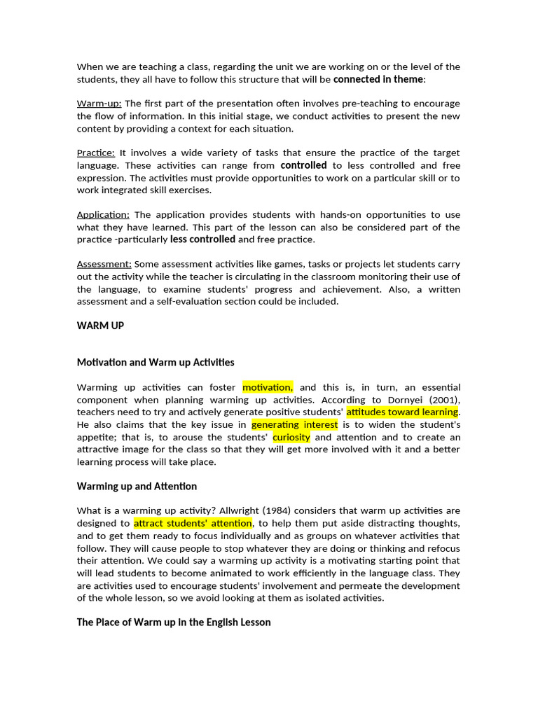 WARM UP | PDF | Learning | Teachers