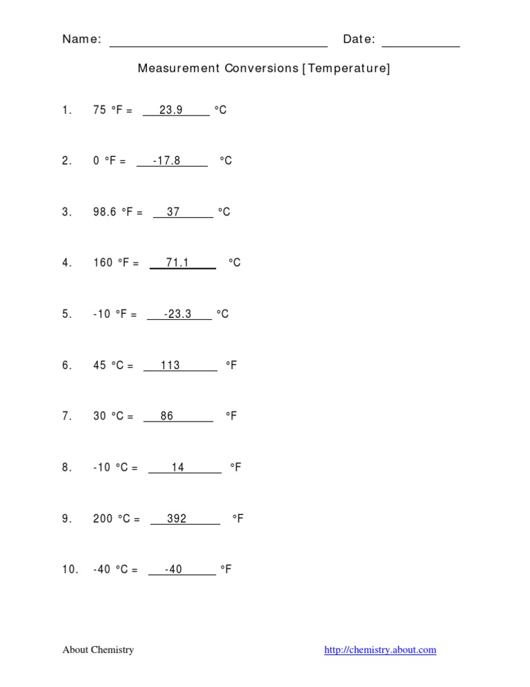 Temperature Conversion Worksheet | PDF | Fahrenheit | Temperature