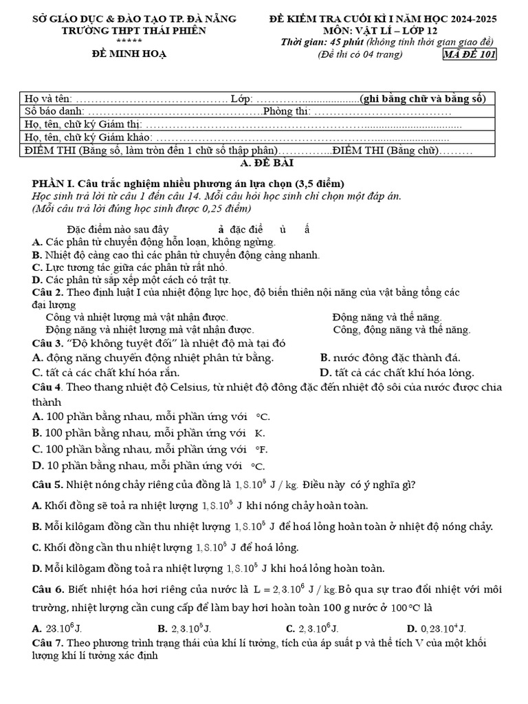 HS de Cuong Ot Cuoi Ki1 Li 12 NH 24 25 | PDF