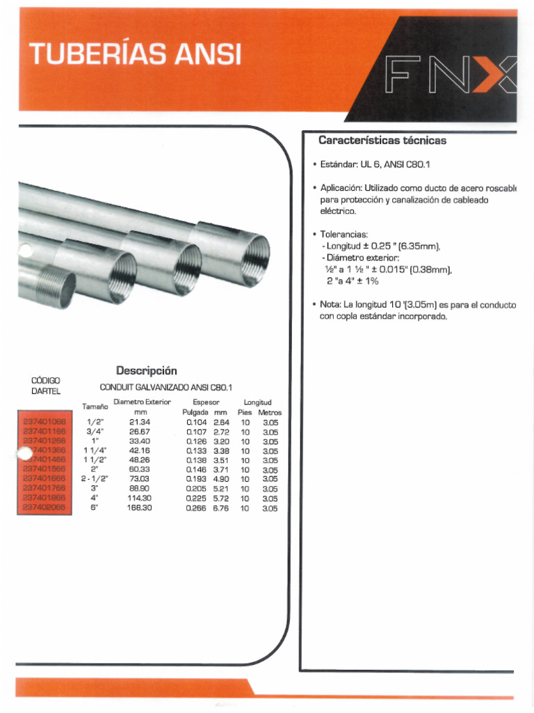 13.- Ficha Técnica UL 6, ANSI C80.1 | PDF