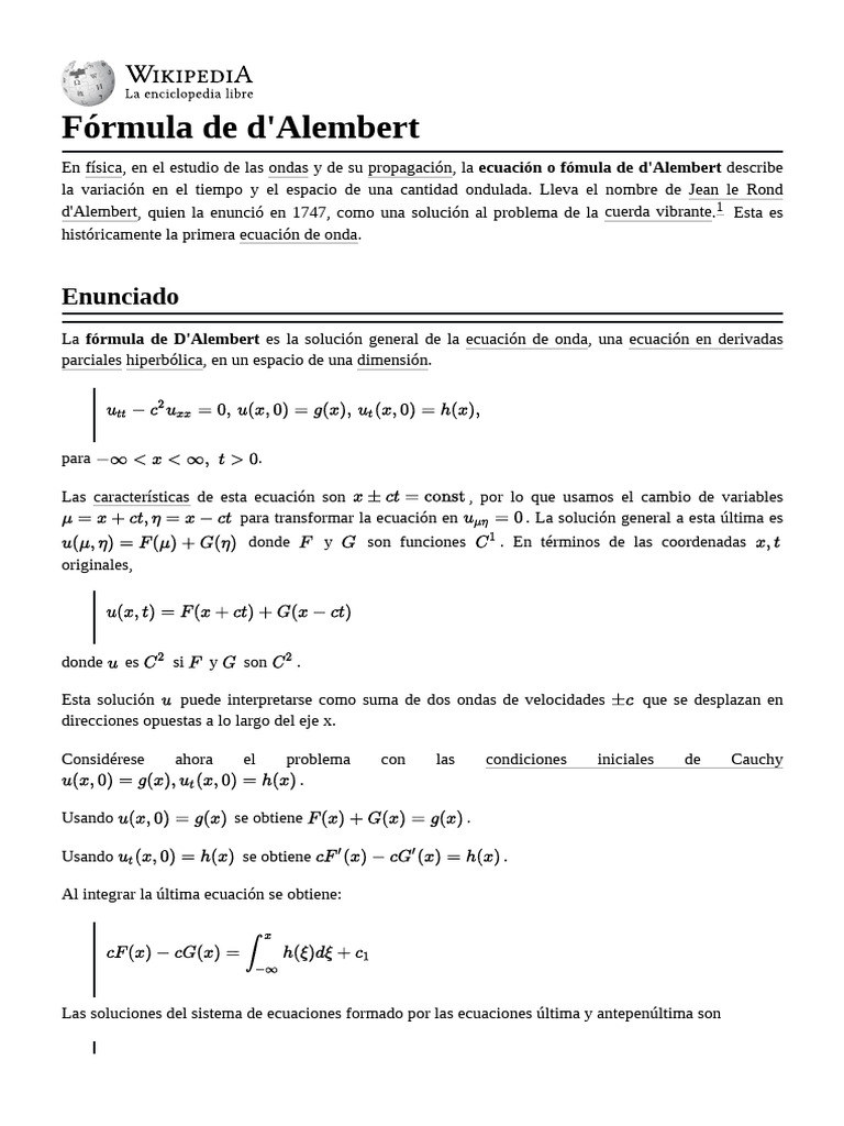 Fórmula de d'Alembert en ondas | PDF | Olas | Fenomeno fisico