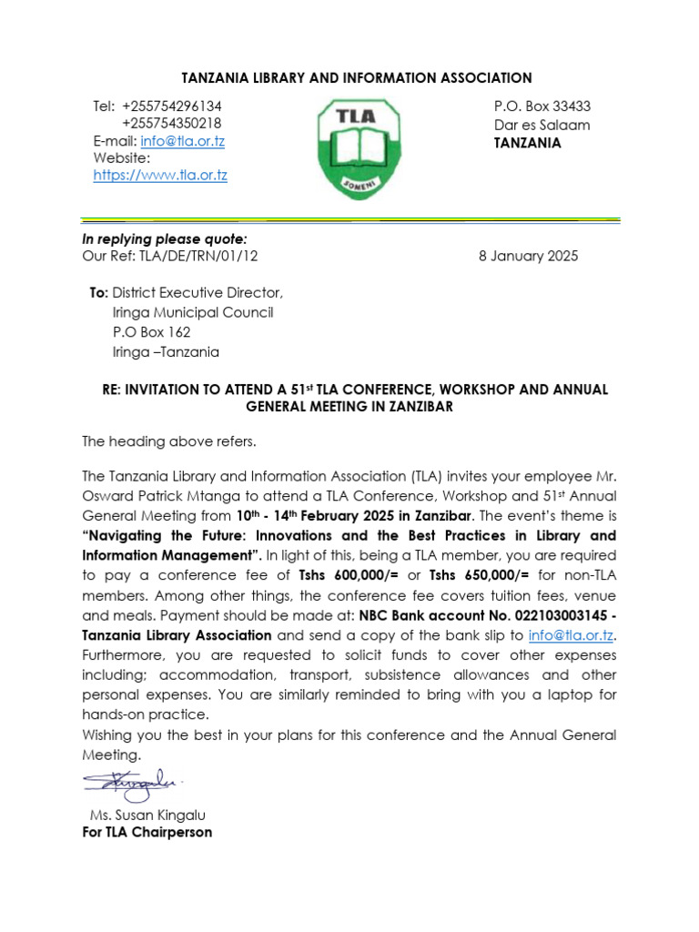 TLA 51st Conference Invitation in Zanzibar | PDF