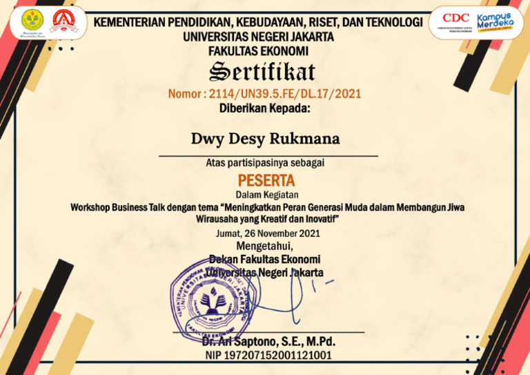 Sertifikat Dwy Desy Rukmana 3 | PDF