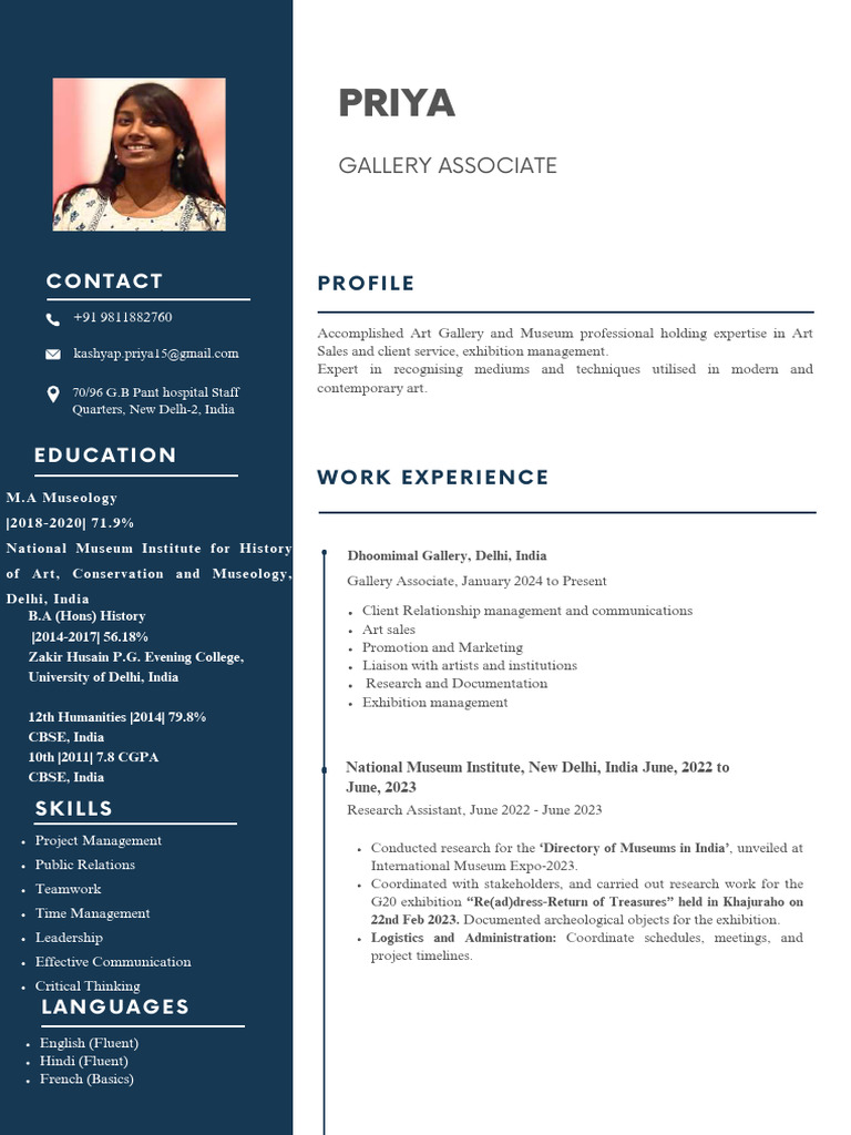 CV PRIYA 2024.._ | PDF | Curator | Museology