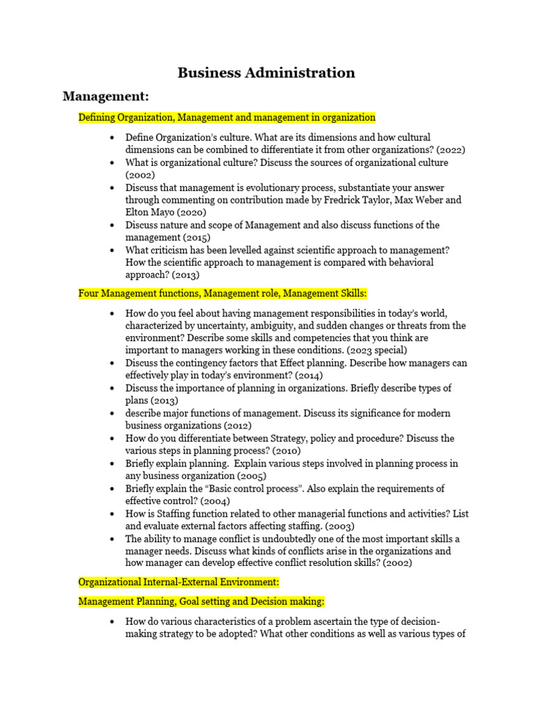 Key Concepts in Business Administration | PDF | Marketing | Market ...