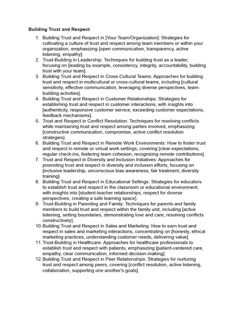 Strategies for Building Trust and Respect | PDF | Leadership | Mentorship