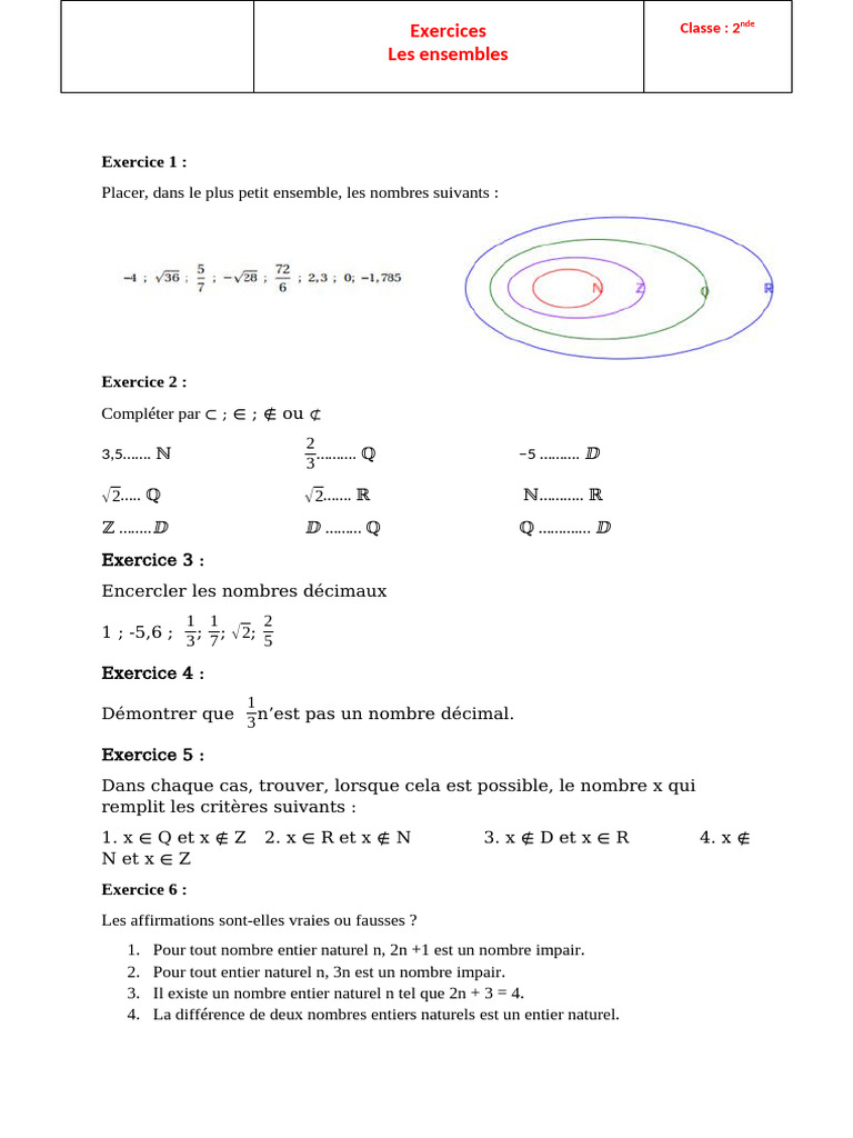Exercices sur les ensembles en maths 2nde | PDF