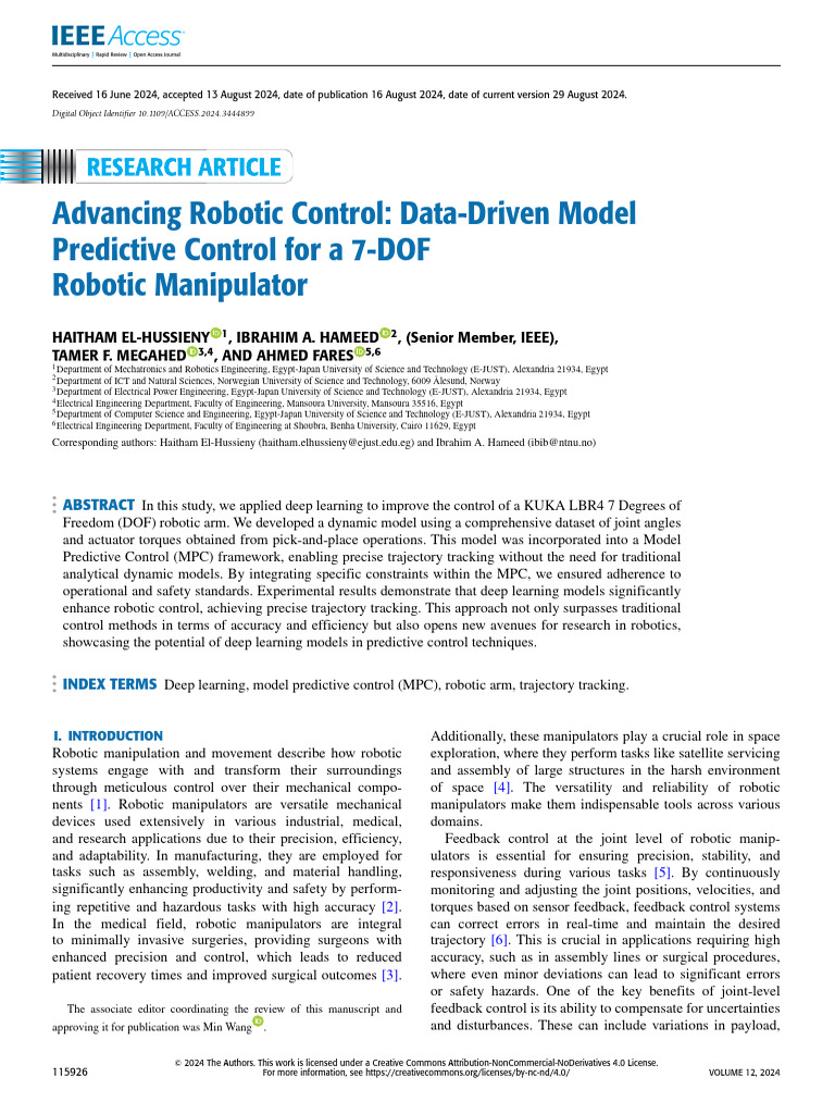 Advancing Robotic Control Data-Driven Model Predictive Control For A 7-DOF Robotic Manipulator ...