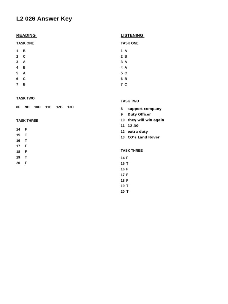 L2 026 Answer Key | PDF