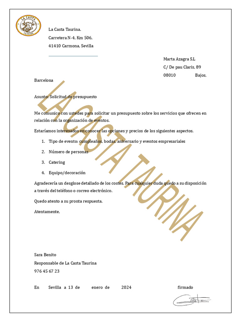 LA CASTA TAURINA Solicitud Psto | PDF