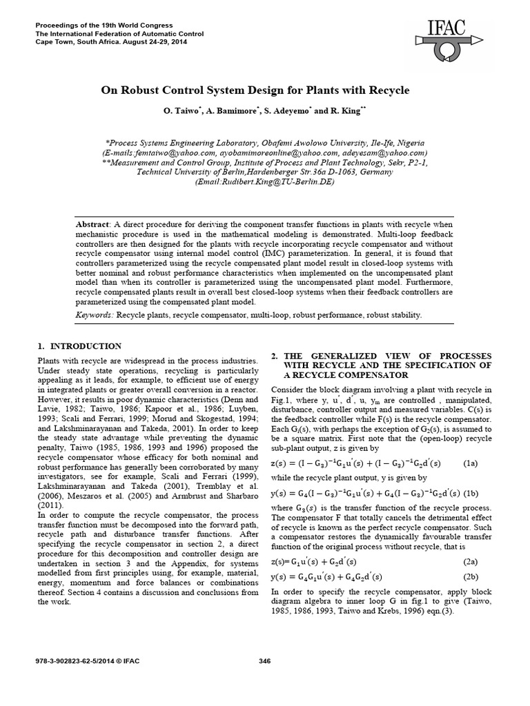 On Robust Control System Design For Plants With R - 2014 - IFAC ...