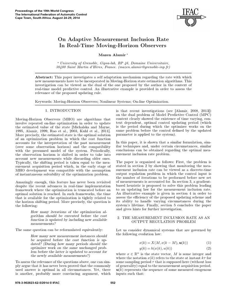 On Adaptive Measurement Inclusion Rate in Real Time Mo - 2014 - IFAC Proceedings | PDF ...