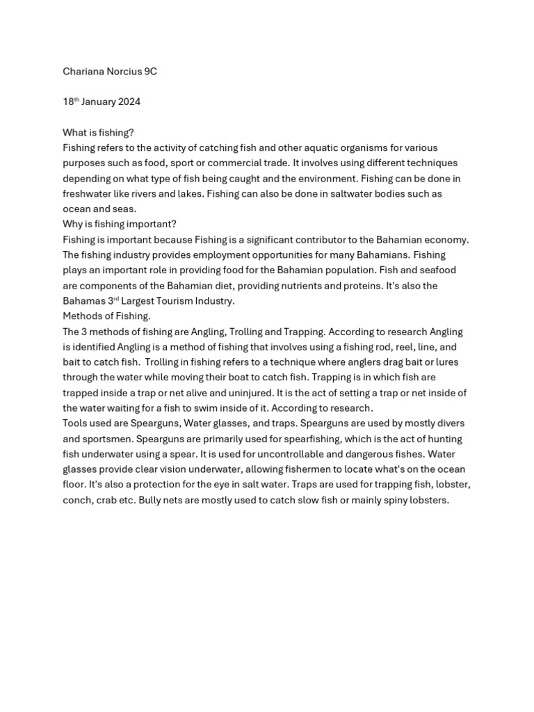 Chariana Norcius Coursework Queston 3 | PDF | Angling | Commercial Fishing