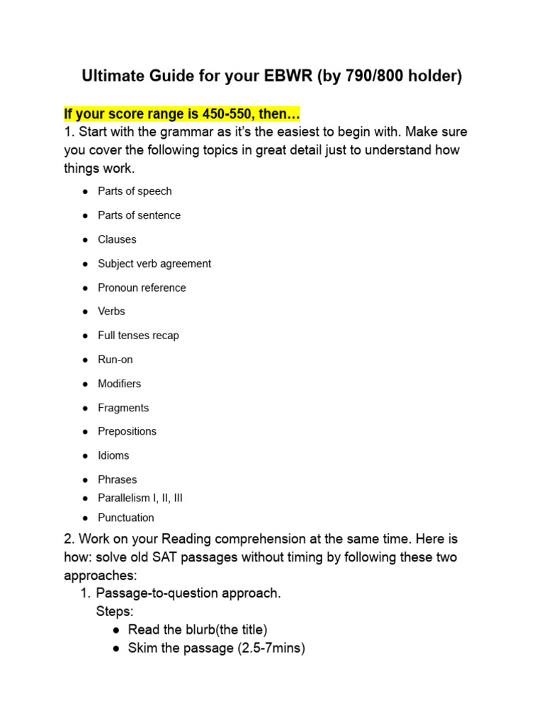 Ultimate Guide For Your EBWR (By 790-800 Holder) | PDF | Question | Verb