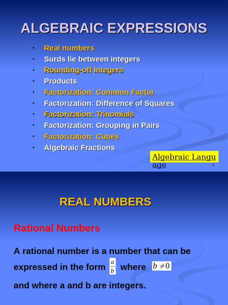 Algebraic Expressions | PDF | Numbers | Rational Number