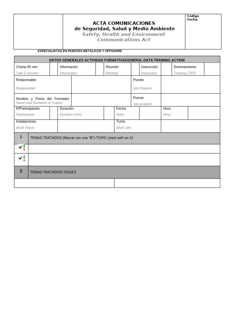 Formato Vacio Toolbox Talk | PDF